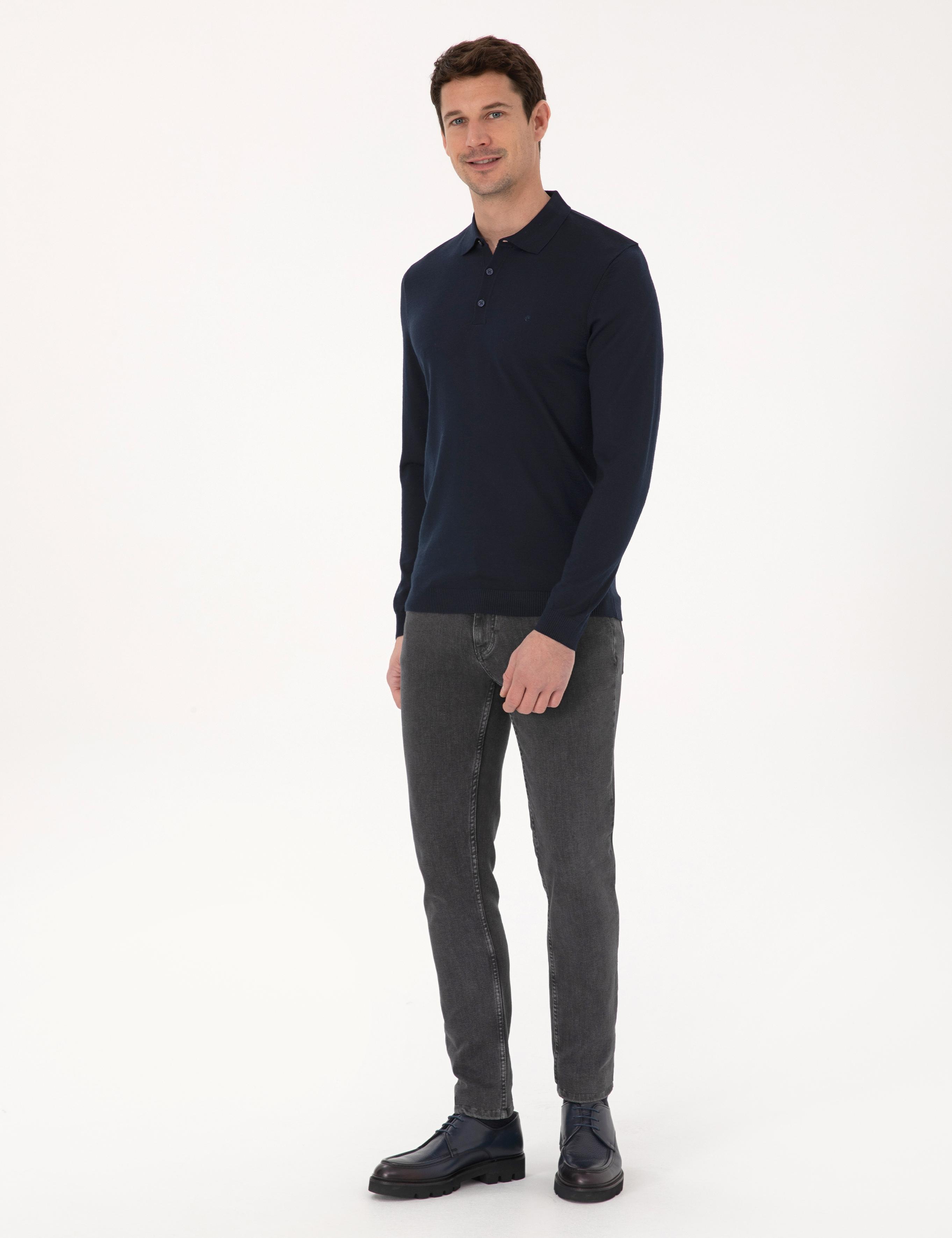 Lacivert Slim Fit Yün Karışımlı Polo Yaka Basic Triko Kazak 50315267 ...